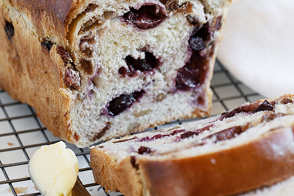 Fresh Sweet Cherry Yeast Bread with Cream Cheese Topping
