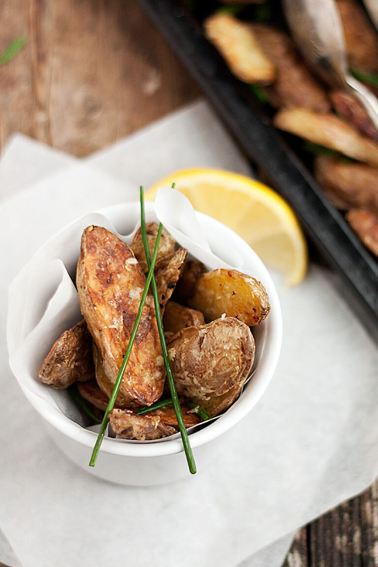 Crispy Roasted Fingerling Potatoes with Parmesan and Chives