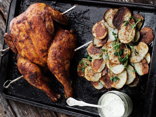 Piri Piri Chicken with Potatoes and Green Chilli Dressing