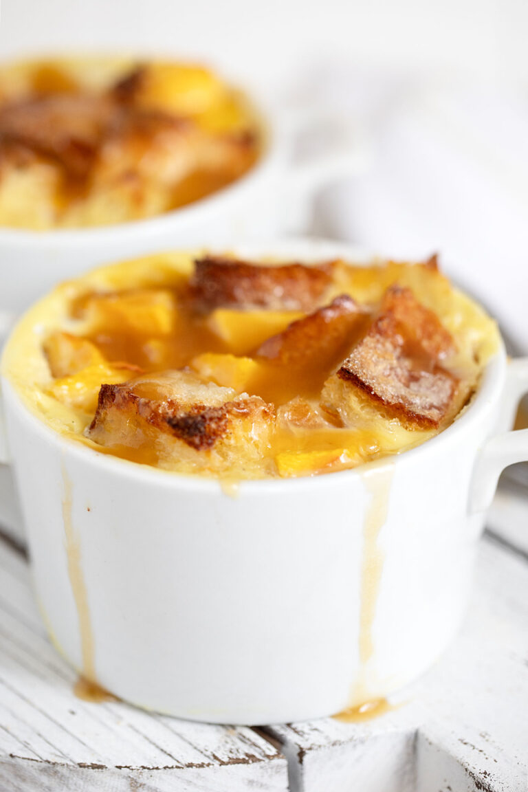 Peach Bread Pudding with a Warm Brown Sugar Sauce