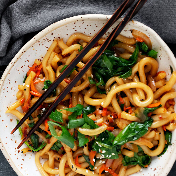 20-Minute Spicy Pork Udon Stir Fry - Seasons and Suppers