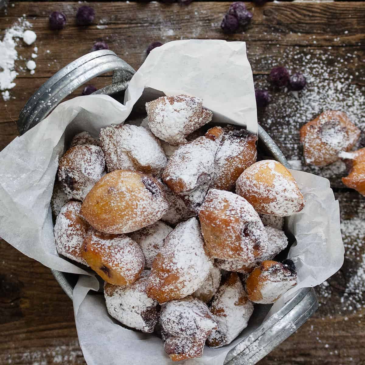 Mini Blueberry Beignets - Seasons and Suppers