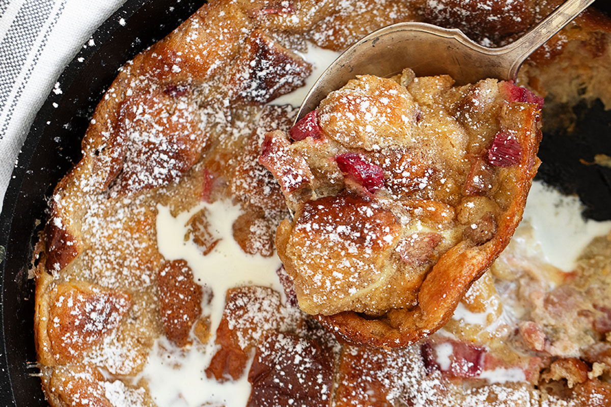 Rhubarb Bread Pudding - Seasons and Suppers