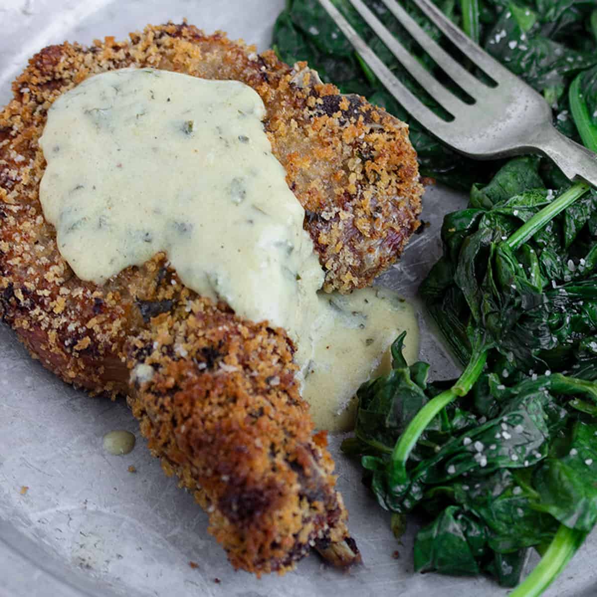 Breaded Crispy Baked Pork Chops with Mustard Sauce