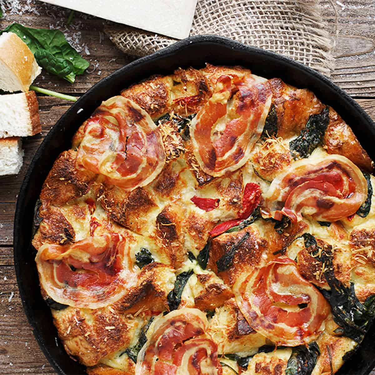 Savoury Ham and Cheese Bread Pudding - Seasons and Suppers