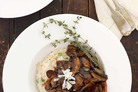 Baked Parmesan Risotto with Marsala Mushrooms