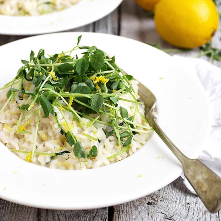 Lemon Risotto with Pea Shoots - Seasons and Suppers
