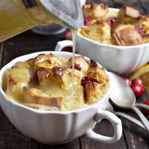 Cranberry Orange Bread Pudding with Warm Butter Sauce