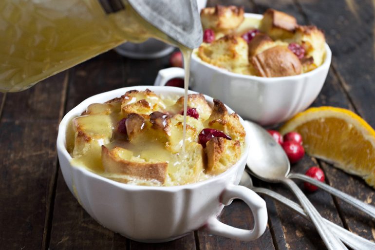 Cranberry Orange Bread Pudding with Warm Butter Sauce