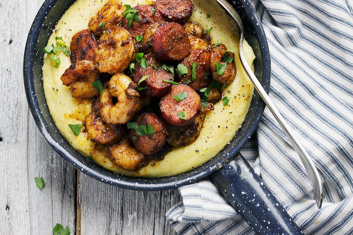 Spicy Chorizo and Shrimp with Polenta - Seasons and Suppers