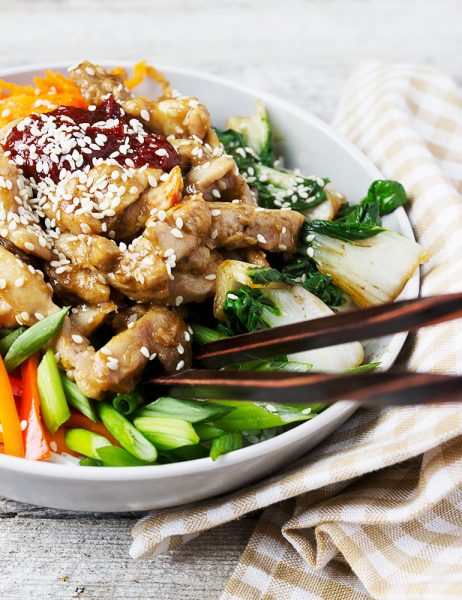 Fast and Easy Sesame Chicken Bibimbap - Seasons and Suppers