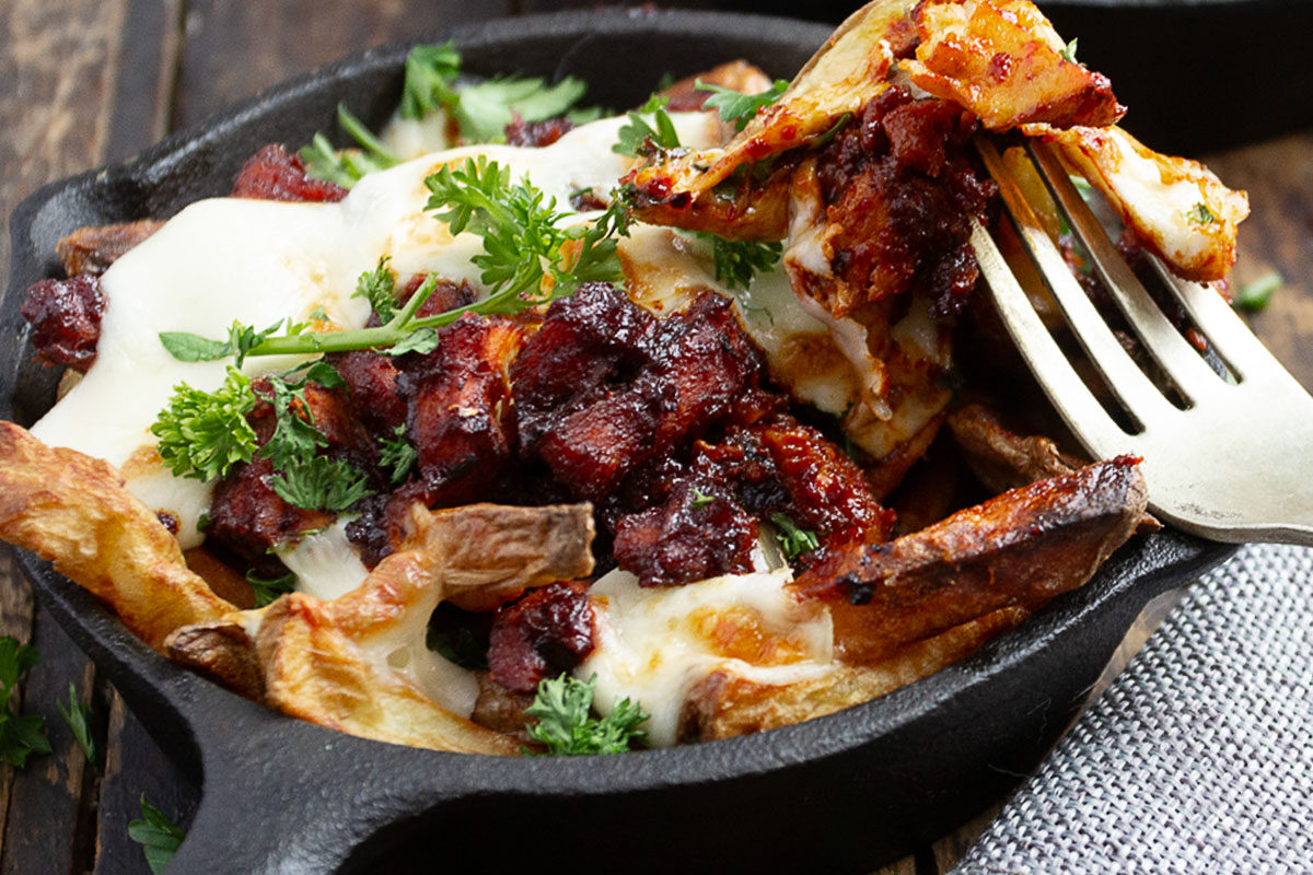 Korean Fire Chicken Cheese Fries - Seasons and Suppers
