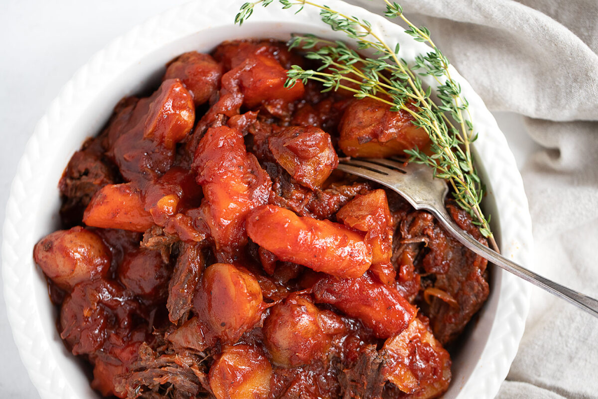 Tangy Tomato Pot Roast (Slow Cooker or Oven) - Seasons and Suppers