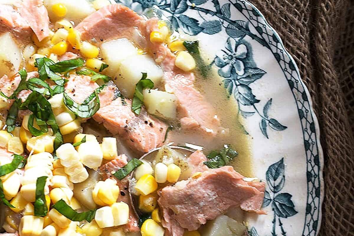 Fresh Summer Corn Chowder with Rainbow Trout - Seasons and Suppers