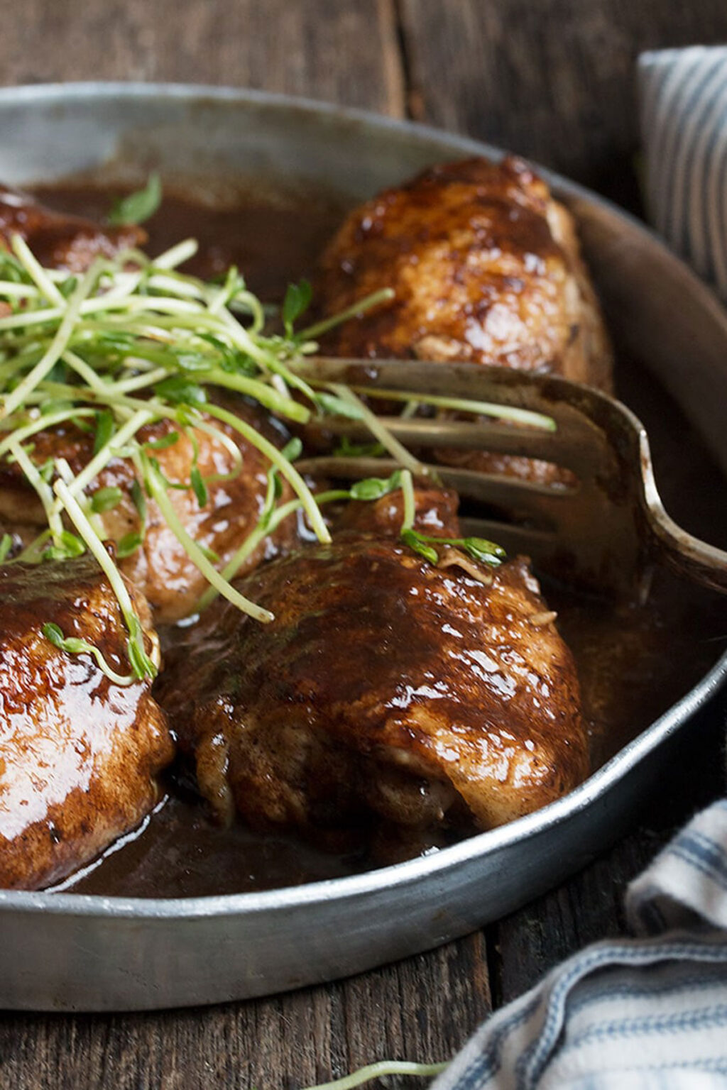 Skillet Balsamic Chicken Thighs - Seasons and Suppers