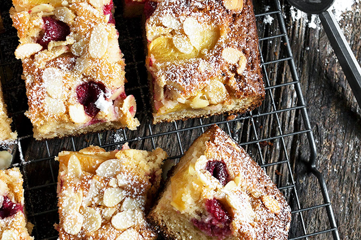 Peach Melba Cake - Seasons and Suppers