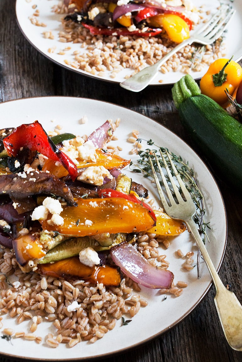 Roasted Vegetable and Farro Salad - Seasons and Suppers