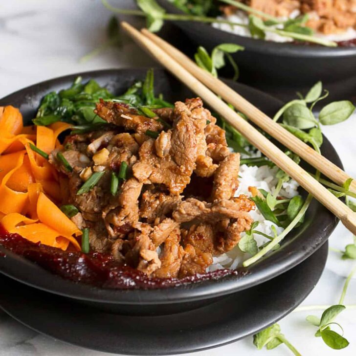 Spicy Pork Tenderloin Rice Bowl - Seasons and Suppers