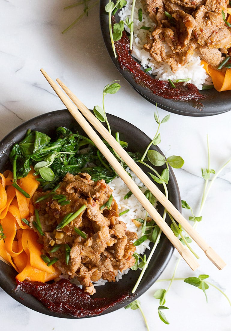 Spicy Pork Rice Bowl - Seasons and Suppers
