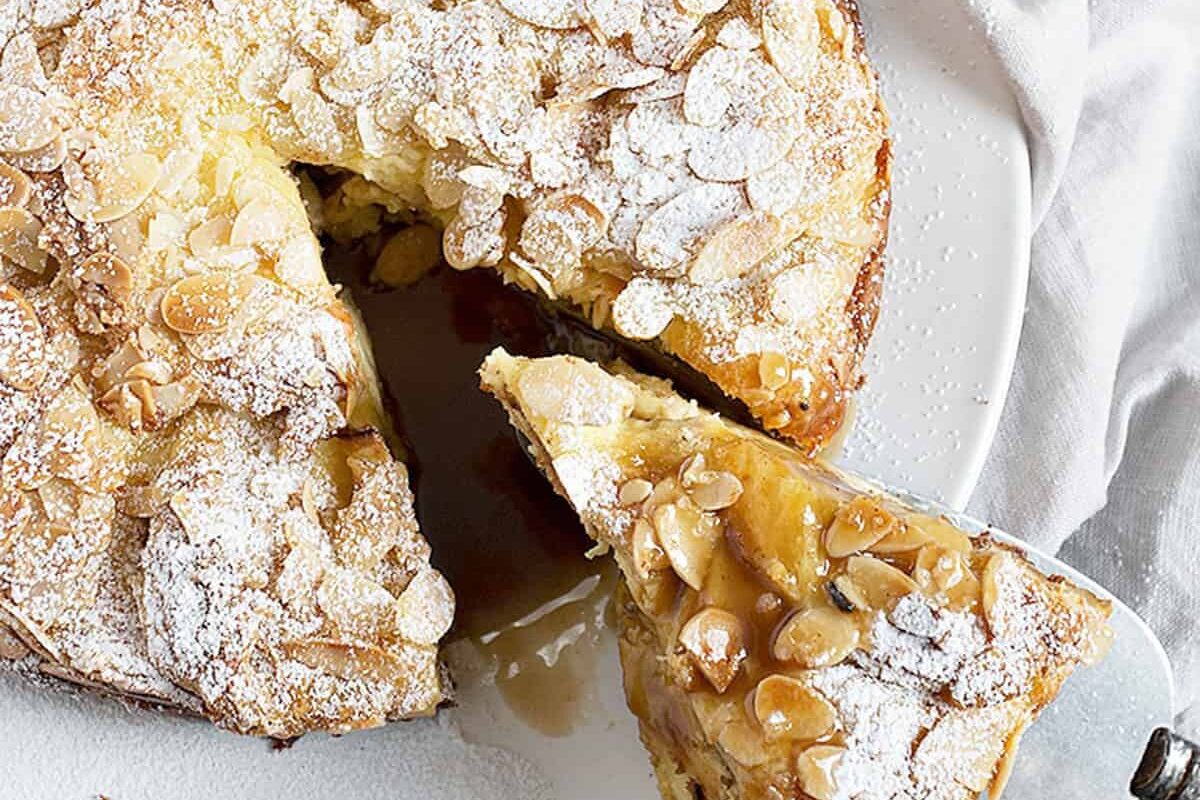 Almond Bread Pudding with Salted Caramel Sauce - Seasons and Suppers