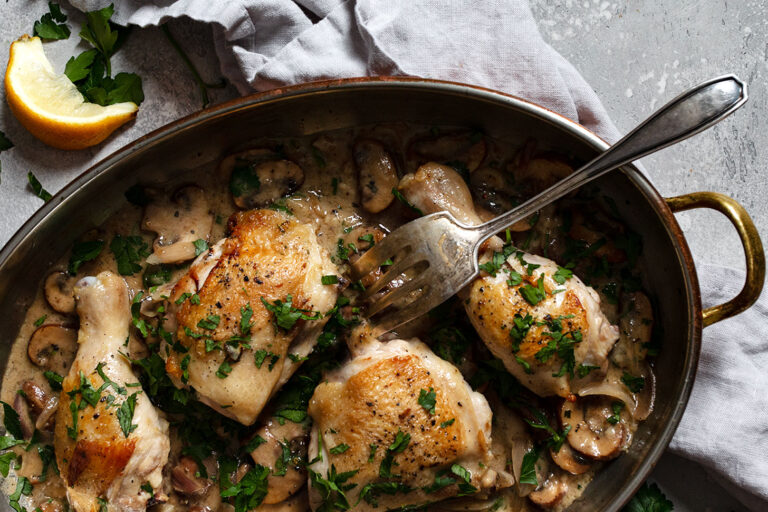 Chicken Riesling (Coq au Riesling) - Seasons and Suppers