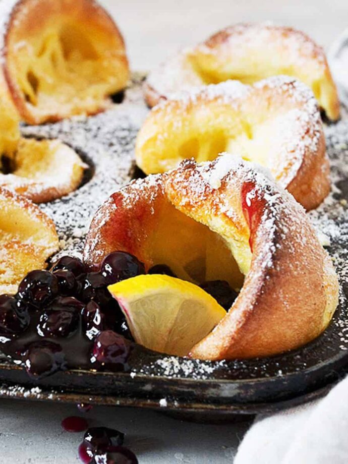 Mini Dutch Pancakes with Warm Blueberry Sauce - Seasons and Suppers