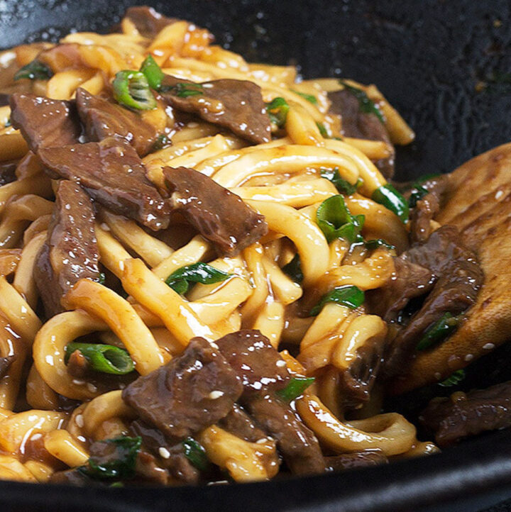 Mongolian Beef Udon - Seasons and Suppers