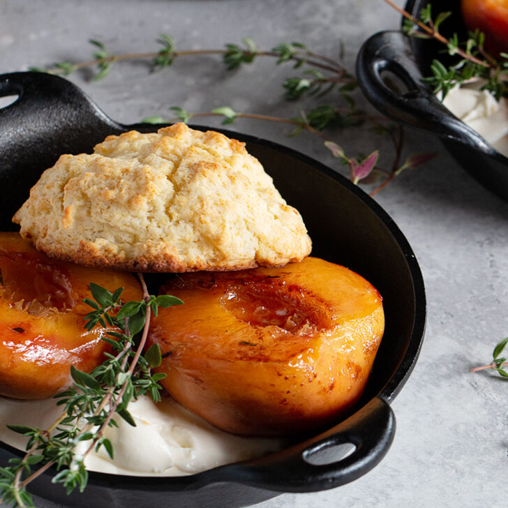 Maple Glazed Peaches with Buttermilk Biscuits - Seasons and Suppers