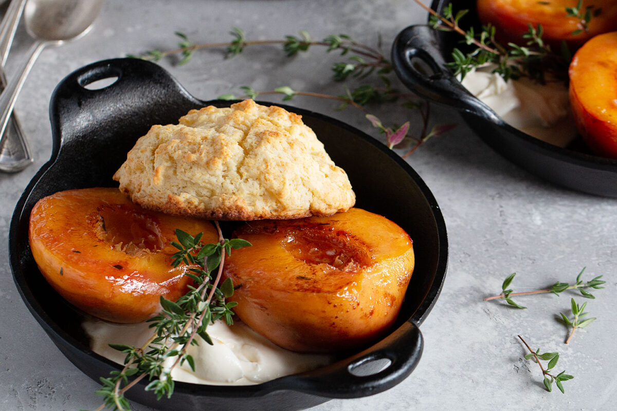 Maple Glazed Peaches with Buttermilk Biscuits - Seasons and Suppers