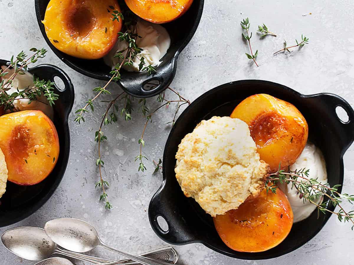 Maple Glazed Peaches with Buttermilk Biscuits - Seasons and Suppers