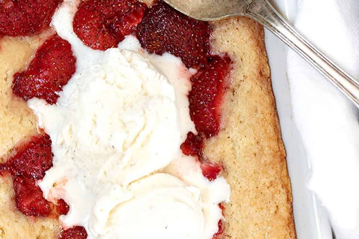 Quick and Easy Strawberry Spoon Cake - Seasons and Suppers