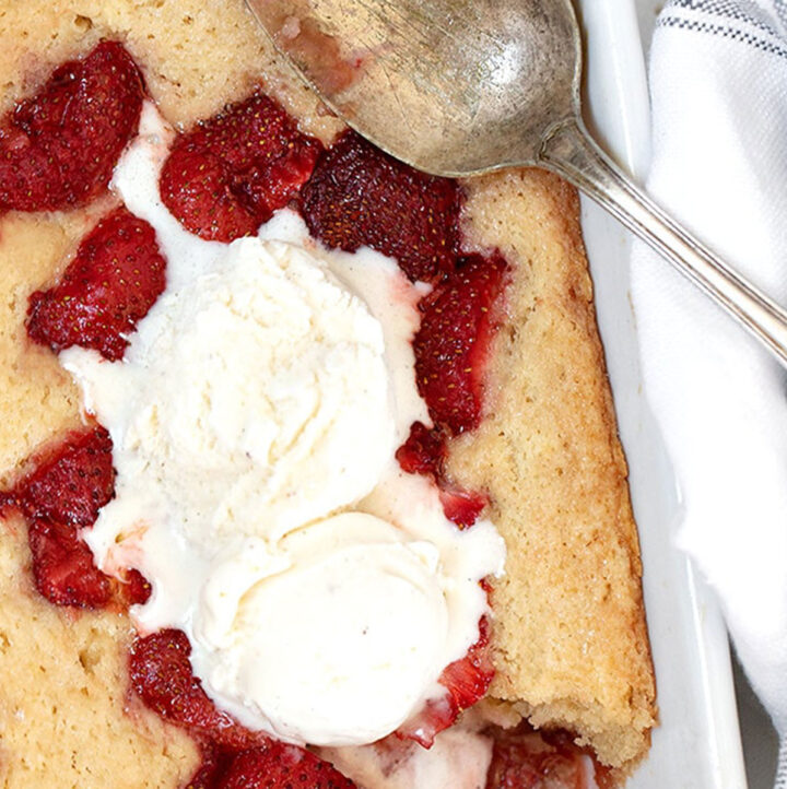 Quick and Easy Strawberry Spoon Cake - Seasons and Suppers