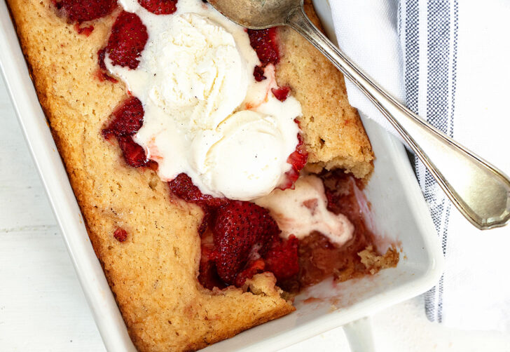 Easy Strawberry Spoon Cake - Seasons and Suppers