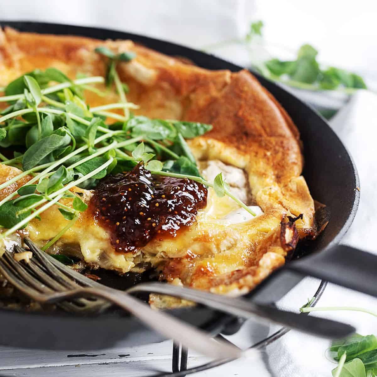 Camembert Apple Dutch Baby with Fig Jam - Seasons and Suppers