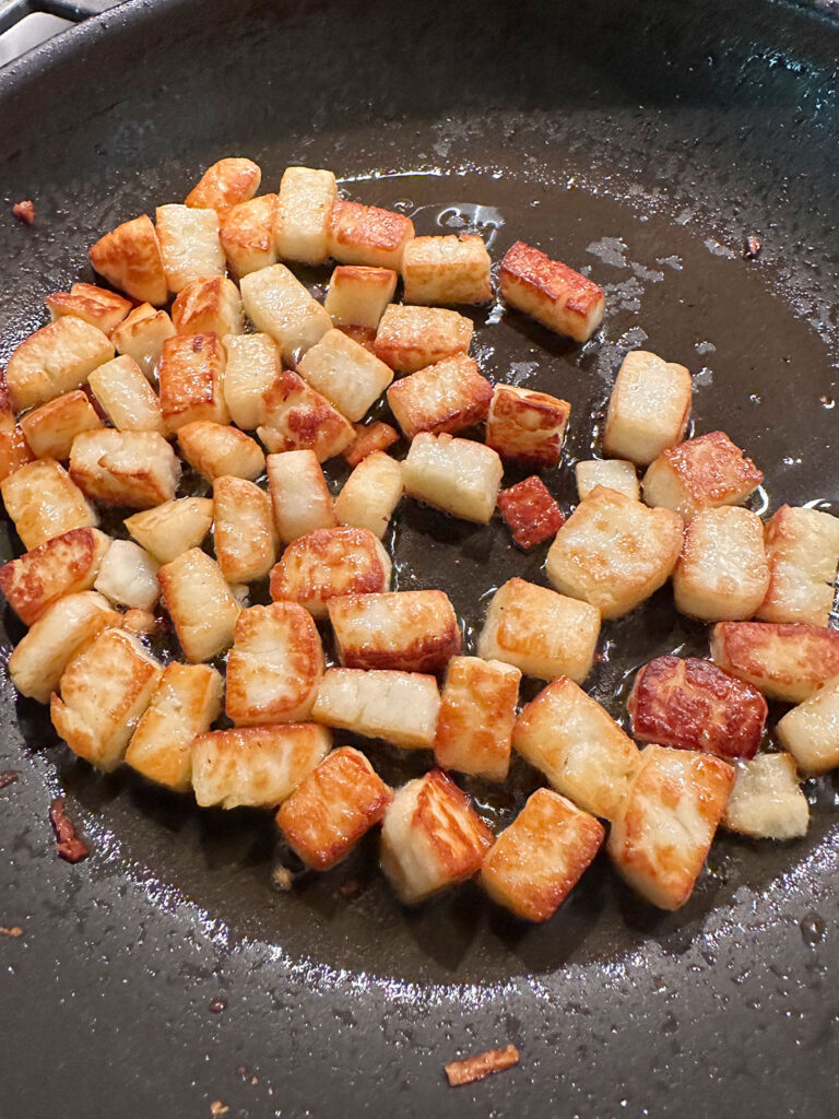 Fried Halloumi Salad - Seasons and Suppers