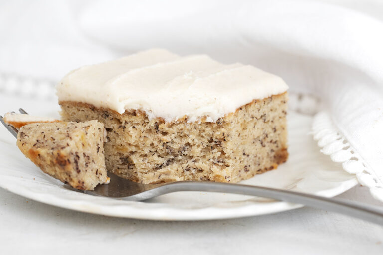 Iced Banana Cake - Seasons and Suppers