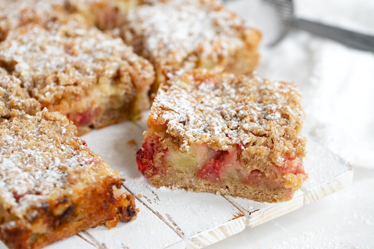 Rhubarb Custard Cake - Seasons and Suppers