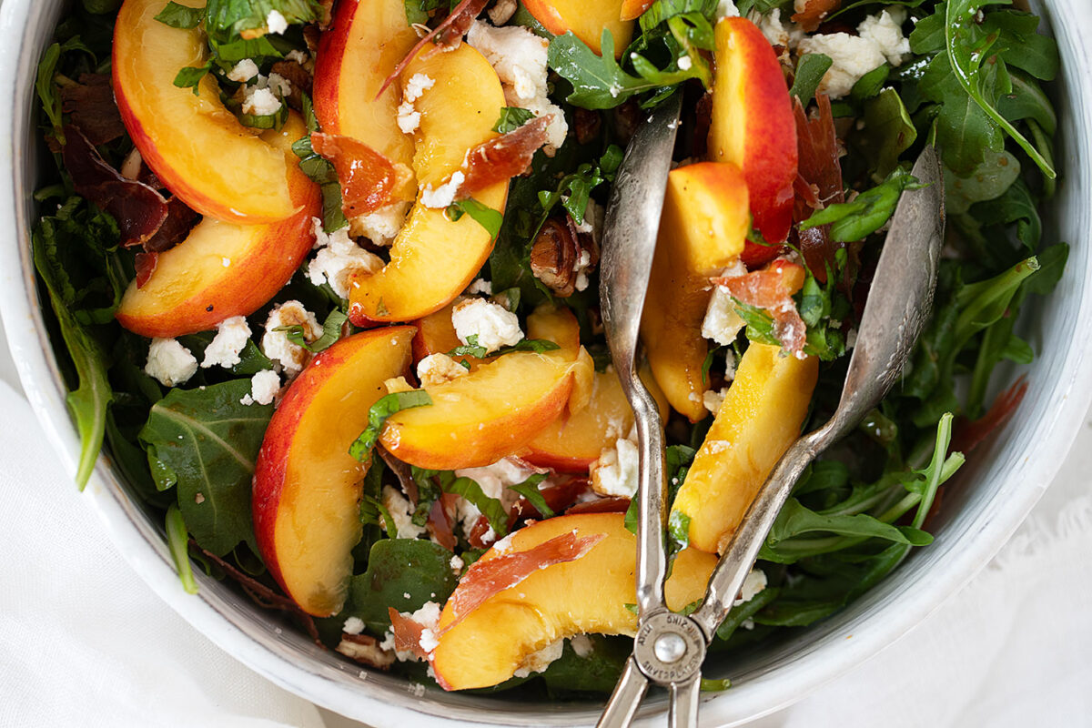 Crispy Prosciutto Peach Salad - Seasons and Suppers