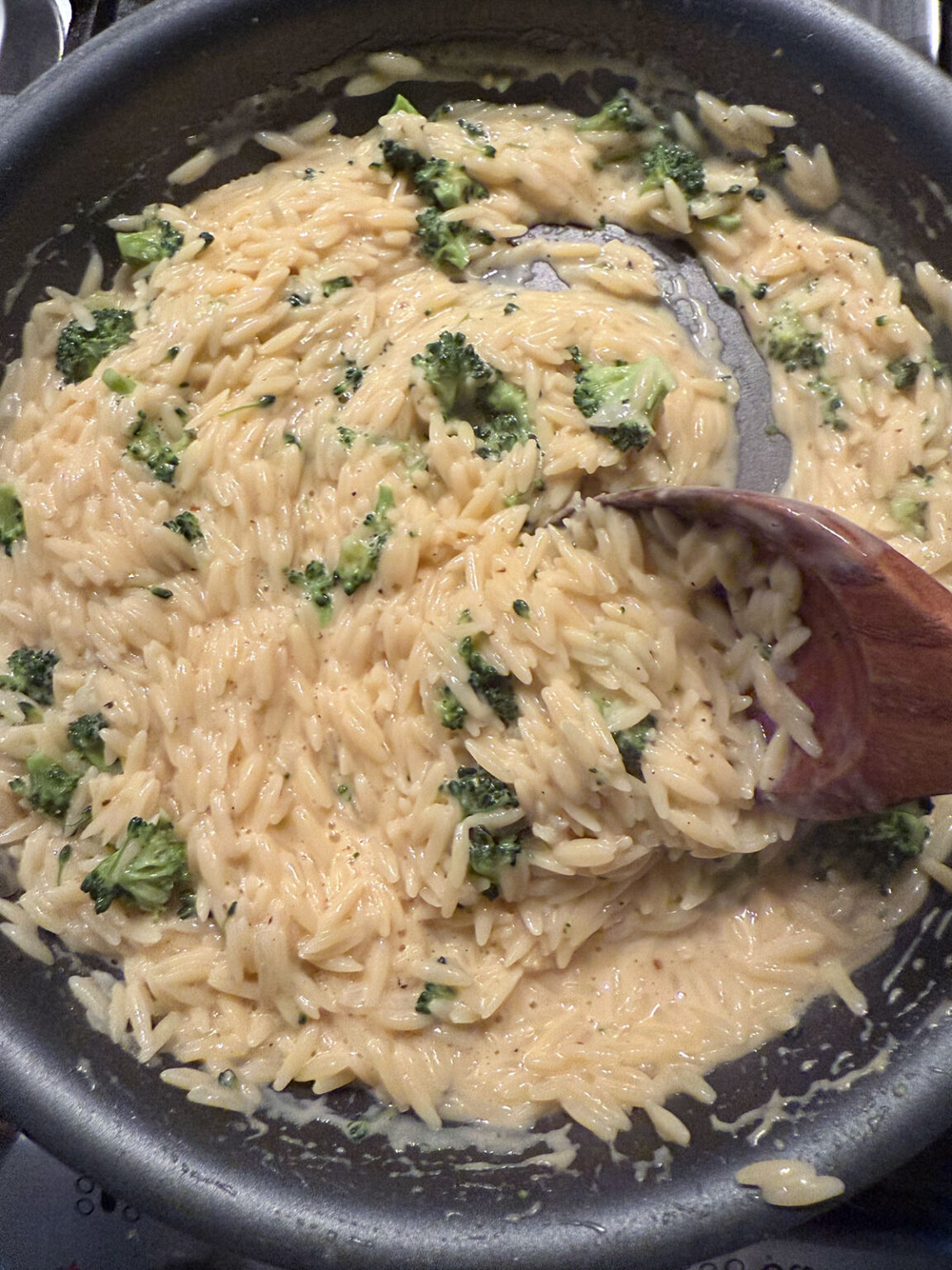 Broccoli Cheddar Orzo - Seasons and Suppers
