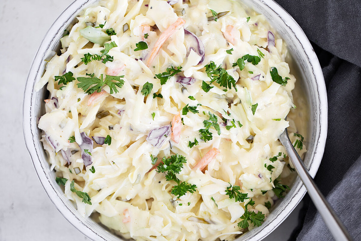 Dill Pickle Coleslaw - Seasons and Suppers