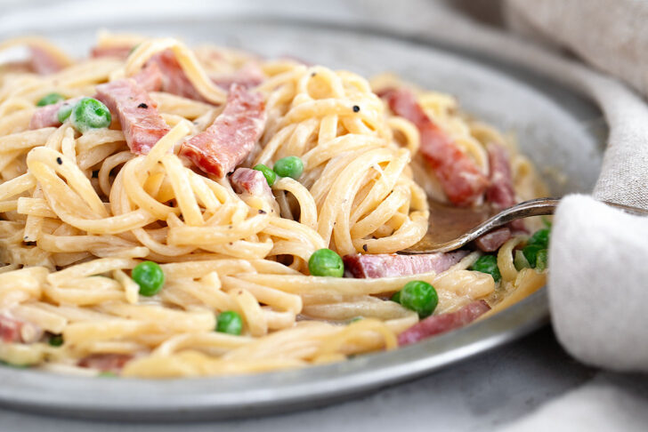Creamy Ham and Pea Pasta - Seasons and Suppers
