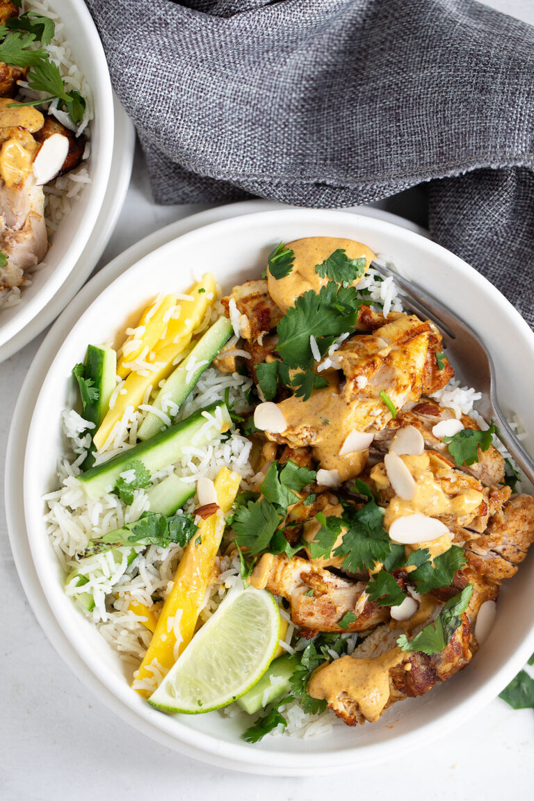 Coronation Chicken Rice Bowl - Seasons and Suppers